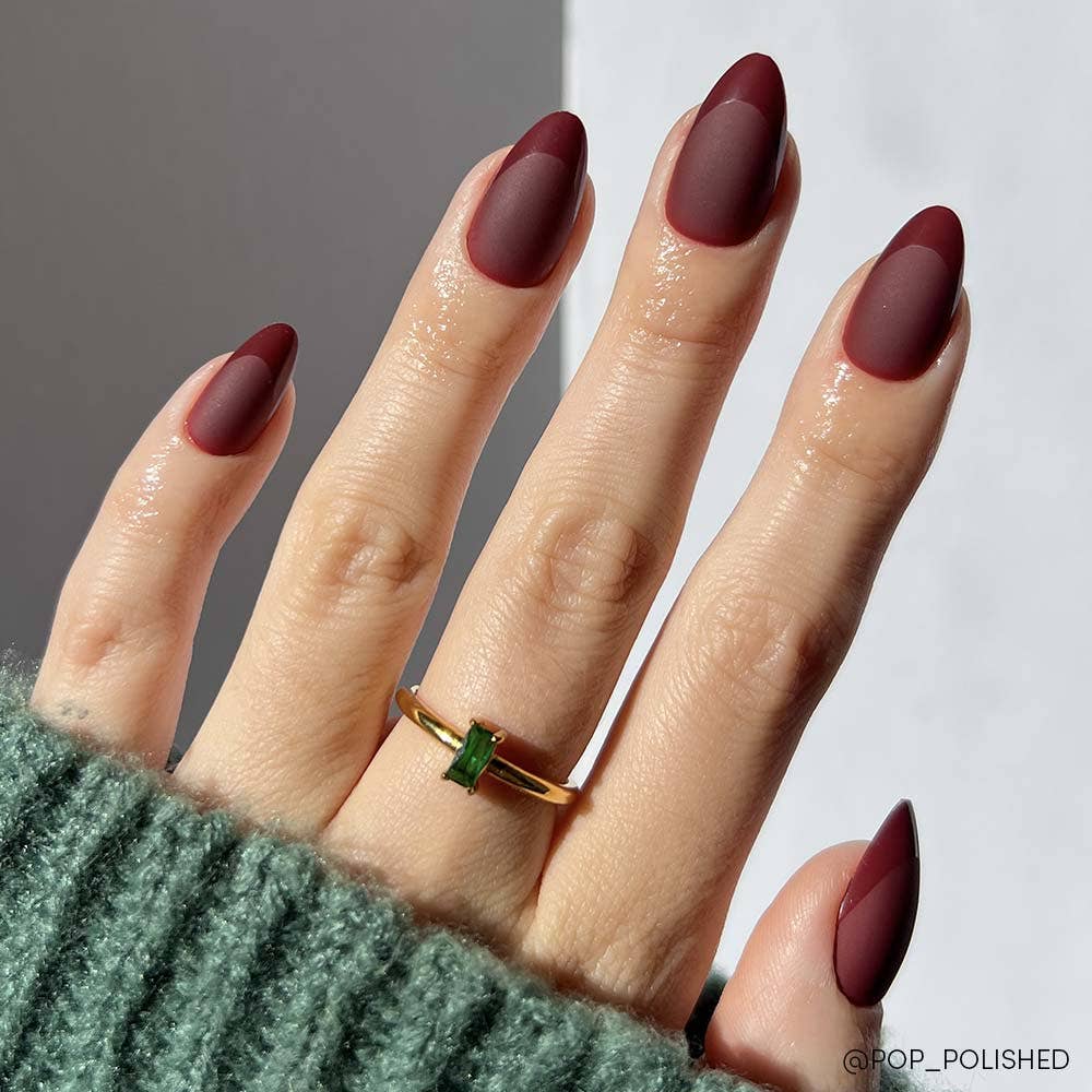 Glamnetic - Merlot Press-On Nails| Matte Finish| Gloss French Tip| Sho ...